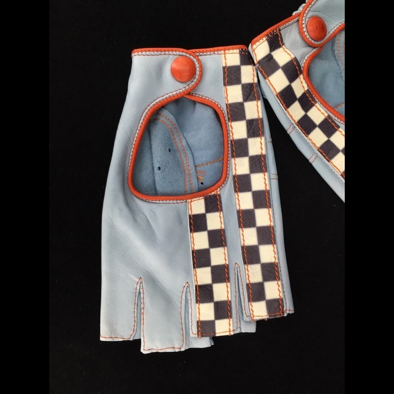Driving Gloves fingerless mittens leather Racing blue / orange ...