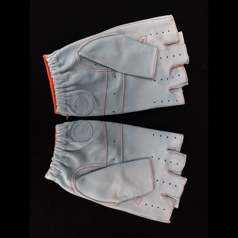 Driving Gloves fingerless mittens leather Racing blue / orange ...