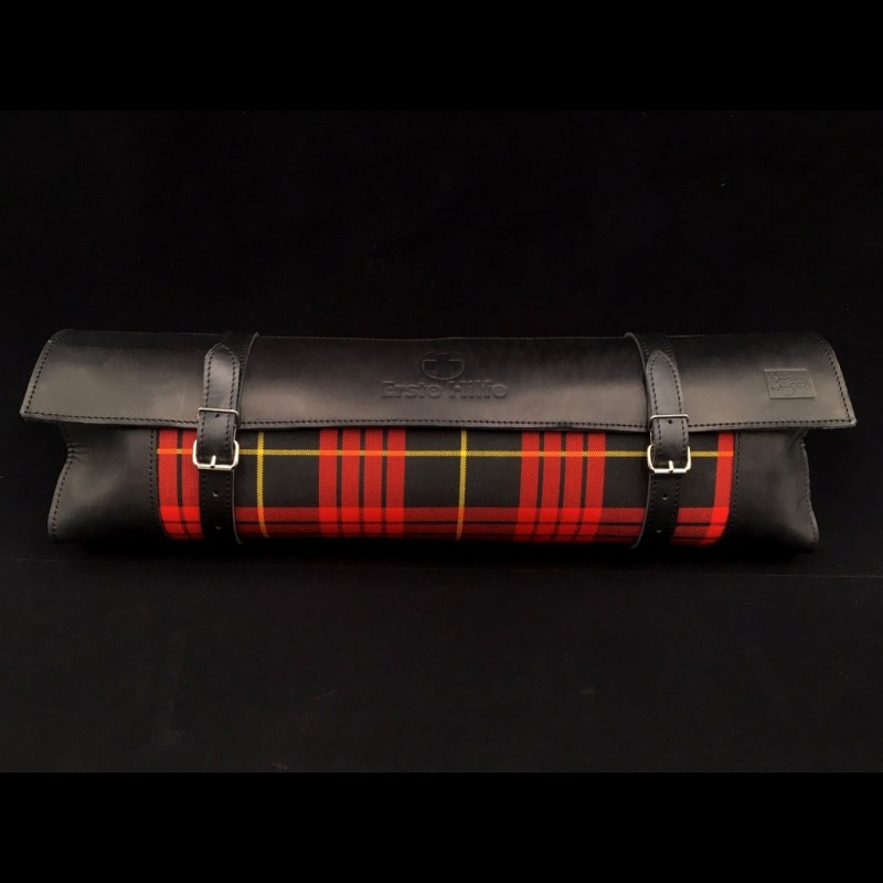 Porsche Original Tartan plaid fabric / Black Recaro leather Bag with ...