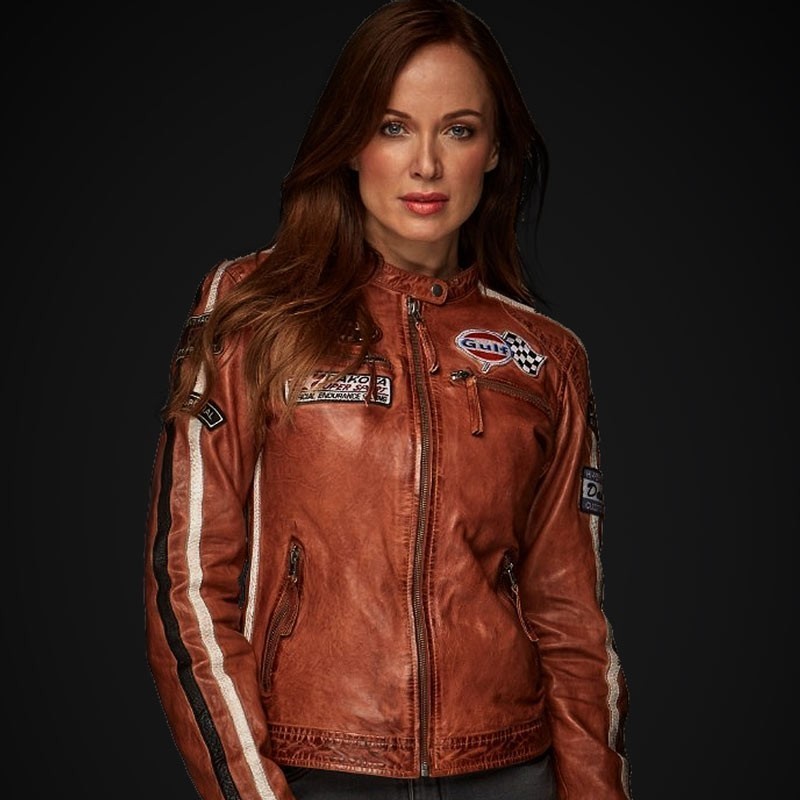 Gulf leather jacket Dakota Super Sport Racing Team Classic driver Brown ...