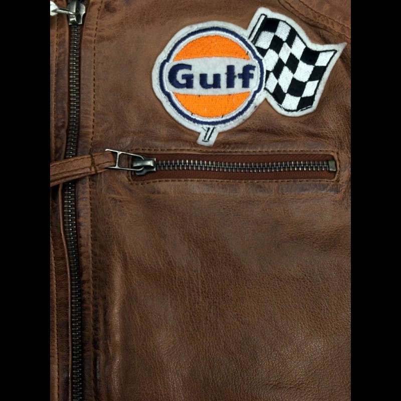 Gulf leather jacket Dakota Super Sport Racing Team Classic driver Brown ...