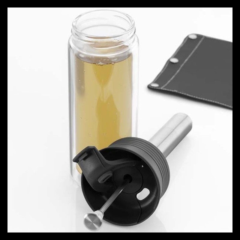 Mercedes thermos flask with tea infuser steel black leather case ...