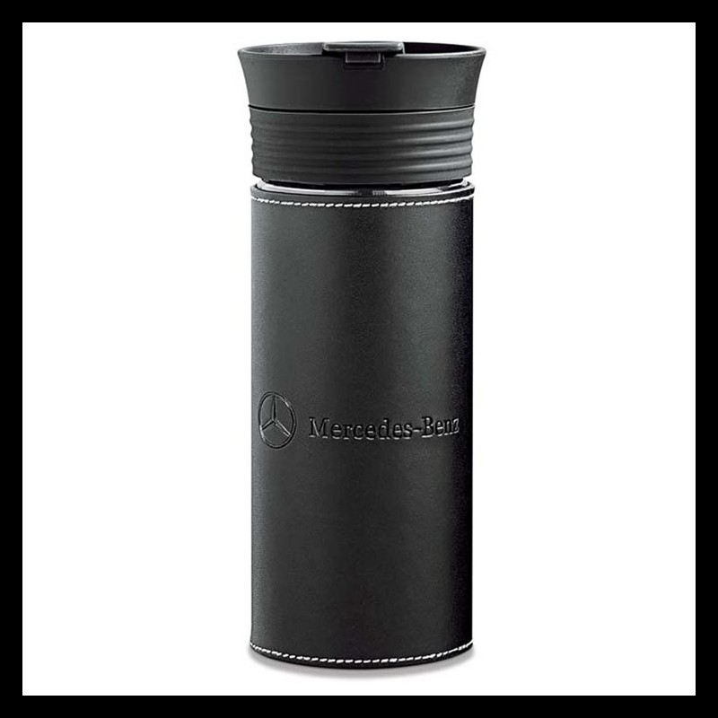 Mercedes thermos flask with tea infuser steel black leather case ...