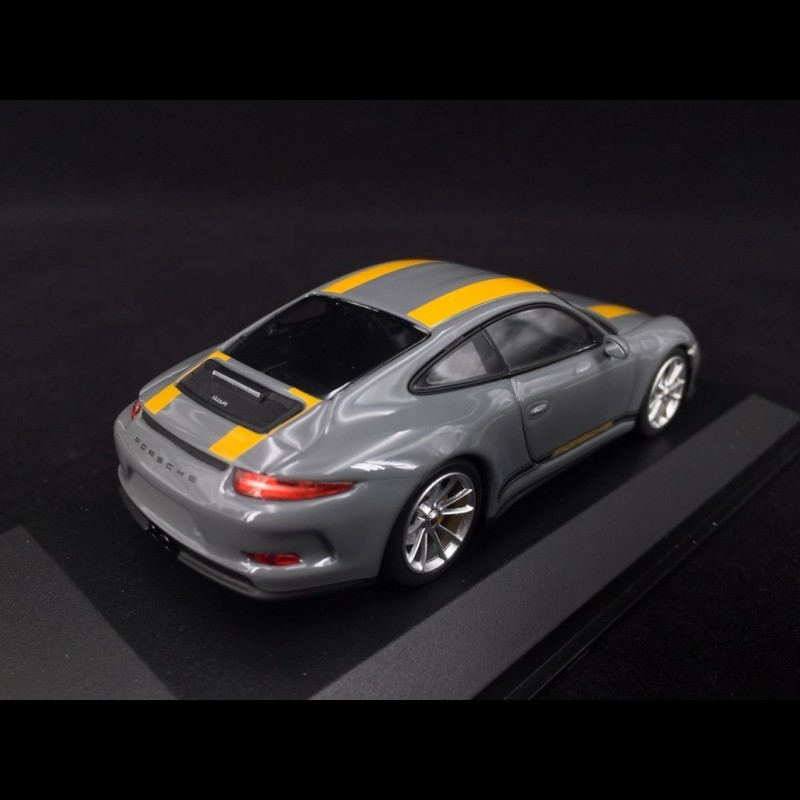 Porsche 911 R type 991 2016 Nardo grey yellow stripes 1/43 Minichamps ...