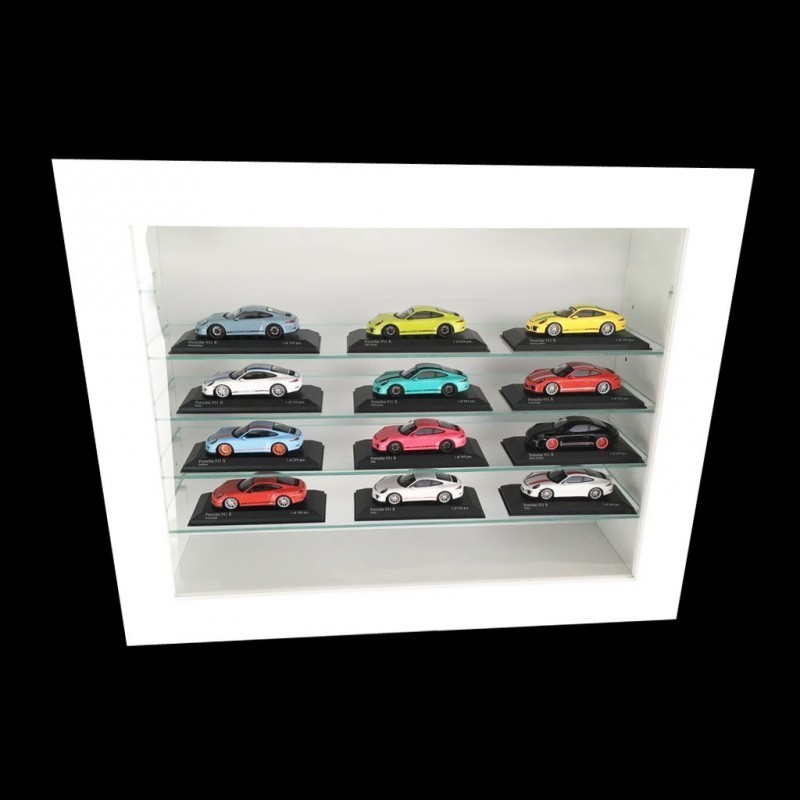 Wall showcase for 8 to 50 Porsche models scale 1/43 1/24 1/18 - White