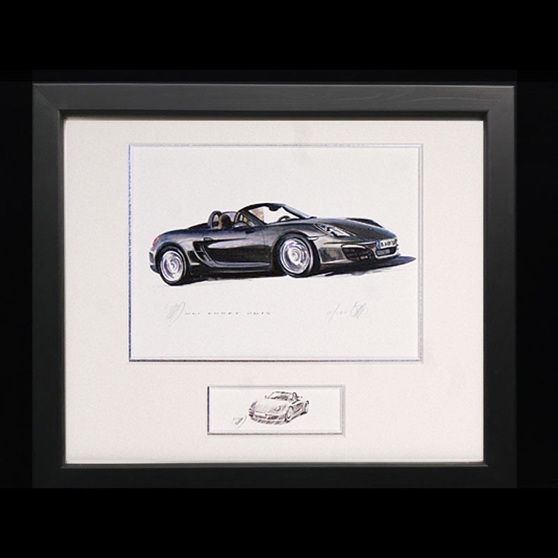 Porsche Boxster 981 black wood frame Black with black and white sketch ...