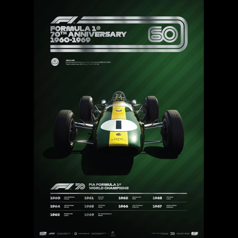 Lotus Poster F1 70th anniversary 1960 - 1969 Limited edition