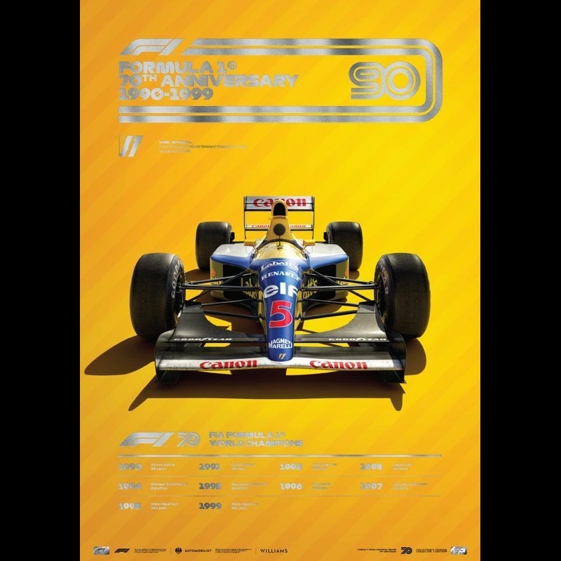 Williams Poster F1 70th anniversary 1990 - 1999 Limited edition