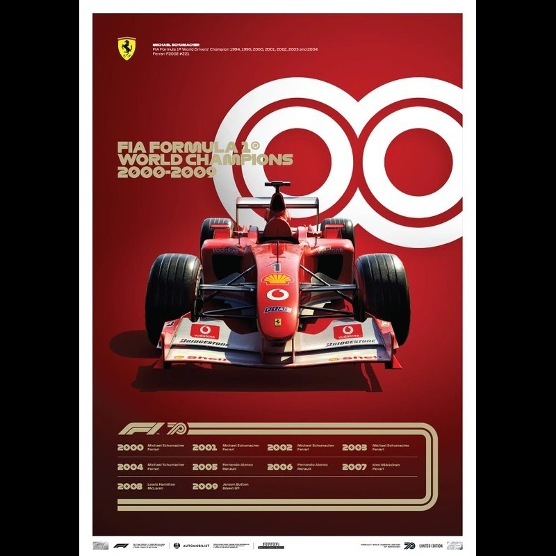 Poster Ferrari F1 World champions 2000 - 2009 Edition limitée