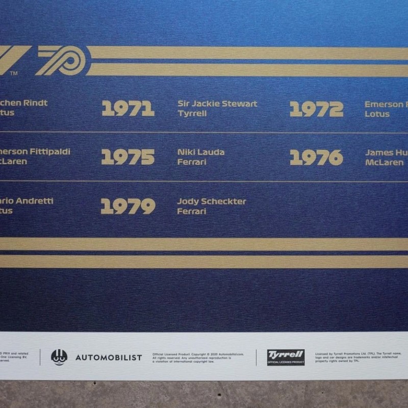 Tyrrell Poster F1 World Champions 1970 - 1979 Limited edition