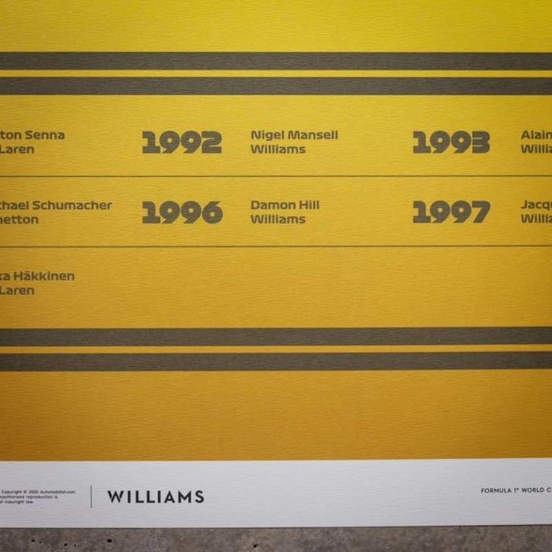 Poster Williams F1 World champions 1990 - 1999 Edition limitée