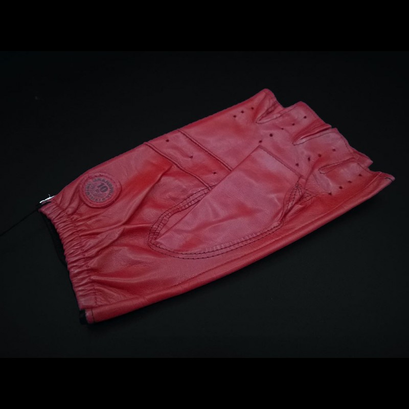 Driving Gloves fingerless mittens leather Racing Red / black checkered flag