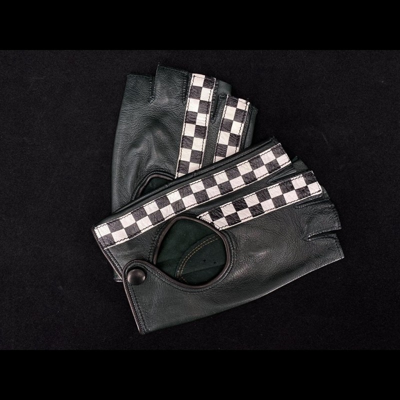 Driving Gloves fingerless mittens leather Racing Dark green / Black ...