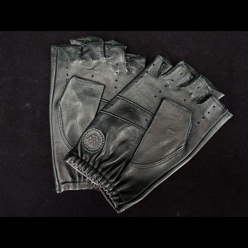 Driving Gloves fingerless mittens leather Racing Dark green / Black ...