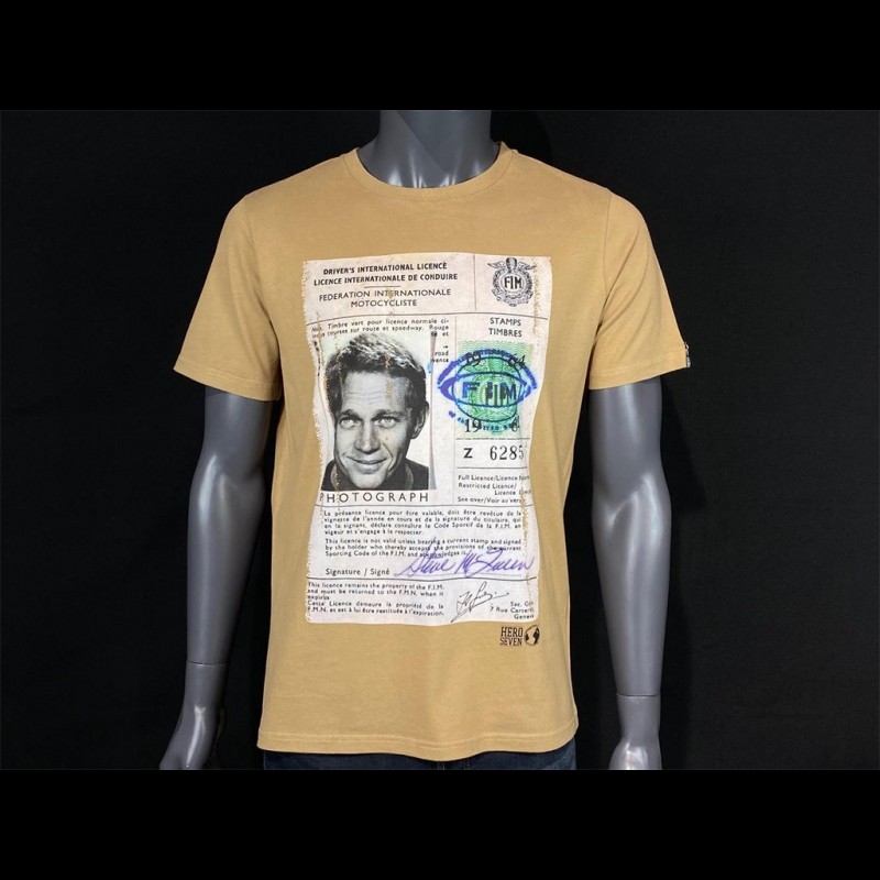 T-Shirt Steve McQueen Driving License Braun Hero Seven - Herren