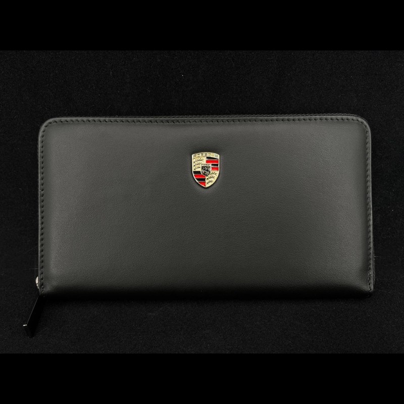 Porsche Wallet Coins holder Women's Metal crest Black Leather ...