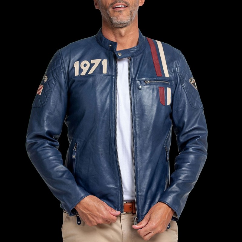 Steve McQueen Jacket Le Mans 1971 Racing Leather Dark blue - men