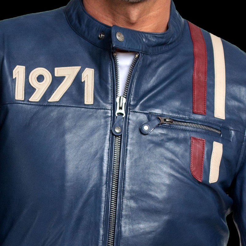 Steve McQueen Jacket Le Mans 1971 Racing Leather Dark blue - men