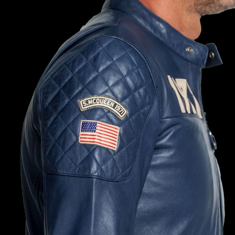 Steve McQueen Jacket Le Mans 1971 Racing Leather Dark blue - men