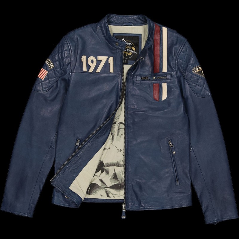 Steve McQueen Jacket Le Mans 1971 Racing Leather Dark blue - men